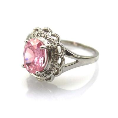 China Fashion Jewelry 8mmx10mm Oval Cut Pink Cubic Zircon 925 Silver Ring(R19) for sale