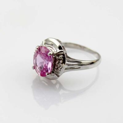China White Gold Plated 925 Silver Jewelry 8mmx10mm Oval Pink Cubic Zircon Ring(R0076) for sale