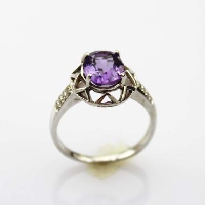 China Created Amethyst Sterling Silver Ring with Cubic Zirconia (R112) for sale