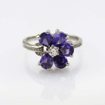 China Women Jewelry 925 Silver Amethyst Cubic Zircon Flower Ring (R117) for sale