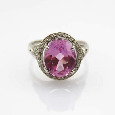 China 925 Silver Ring   9mmx11mm Pink Cubic Zircon  and Rhinestone Ring (R134) for sale