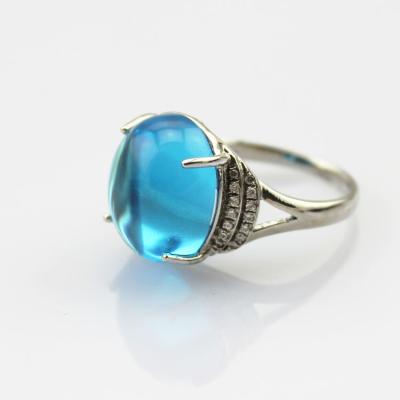 China Sterling Silver Cubic Zircon  Ring 12mm x14mm Oval Dome Cut Blue Topaz Ring (R149) for sale