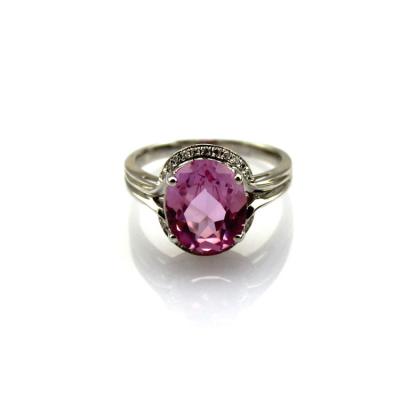 China White Gold Plated 925 Silver Ring with 9mmx11mm Pink Cubic Zircon (R161) for sale