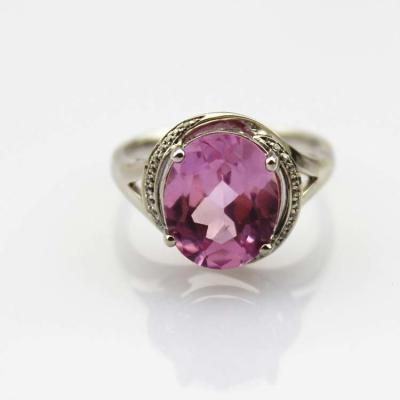 China White Gold Plated 925 Silver with 9mmx11mm Pink Cubic Zirconia Ring(R166) for sale