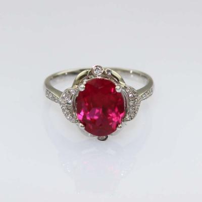 China White Gold Plated Solid Silver 8mmx10mm Oval  Red Cubic Zircon Ring(R169) for sale