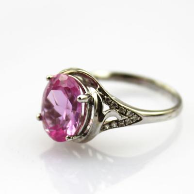 China White Gold Plated 925 Silver with 9x11m Oval  Pink Cubic Zircon Ring(R177) for sale