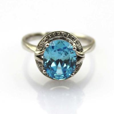 China Sterling Silver 8mmx10mm Oval Blue Topaz  Cubic Zircon Ring  (R182) for sale