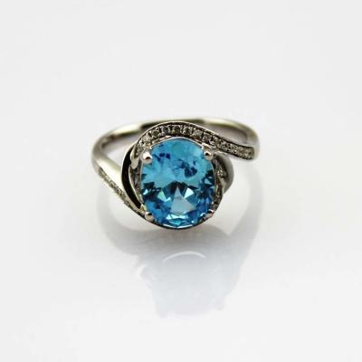 China Women Jewelry 8mmx10mm Oval Blue Topaz Cubic Zircon Sterling Silver Ring (R188) for sale