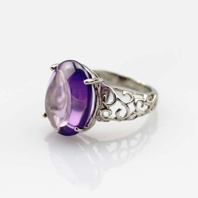 China 925 Silver Ring with 11mmx14mm Oval Dome Amethyst Cubic Zircon (R212) for sale