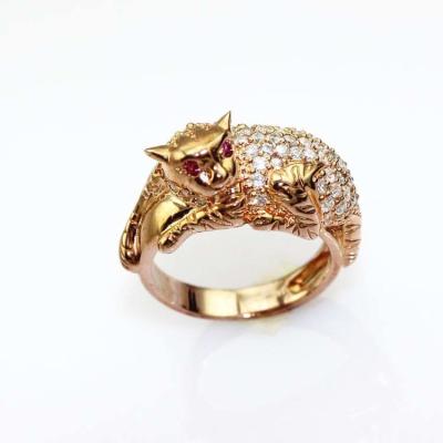 China Rose Gold Plated 925 Silver Pave Cubic Zirconia Cat Ring (R216) for sale