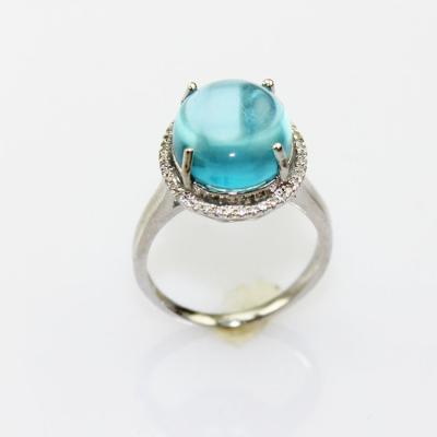 China Sterling Silver Oval Dome  12mmx14mm Blue  Topaz and Cubic Zircon Ring(R226) for sale