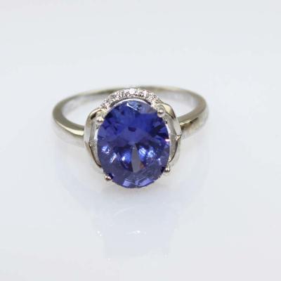China White Gold Plated 925 Silver Tanzanite Cubic Zircon  Gemstone Ring (R227) for sale