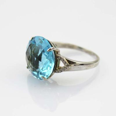 China White Gold Plated Solid Silver Ring with 14mm Round  Blue Cubic Zircon (R228) for sale