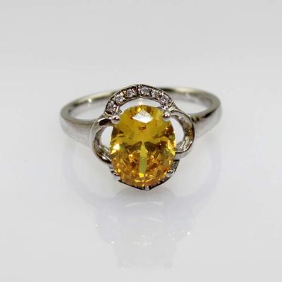 China Fashion Jewelry 7mmx9mm Oval Yellow Citrine Cubic Zircon Sterling Silver Ring(R229) for sale