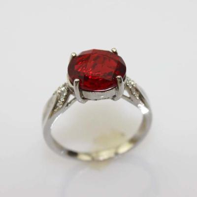 China Round  Garnet Cubic Zircon 925 Silver Ring with Whtie Gold Plated (R233) for sale