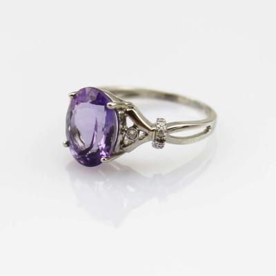 China 925 Silver Ring  9mmx11mm Oval Purple Cubic Zircon Gemstone Ring (R244) for sale
