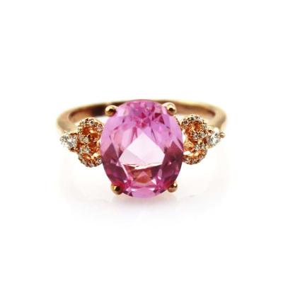 China Rose Gold Plated 925 Silver Ring with 8mmx10mm Oval Pink Cubic Zircon(R245) for sale