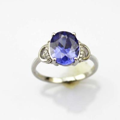 China White Gold Plated Jewelry 925 Silver with Tanzanite Cubic Zircon Ring (R250) for sale