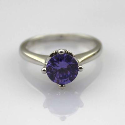 China White Gold Plated Sterling Silver 7mm Amethyst Cubic Zircon Ring(R255) for sale