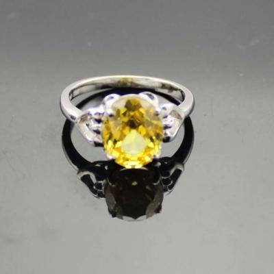 China Silver Jewelry 9mmx10mm Oval Yellow Cubic Zirconia Ring(R264) for sale