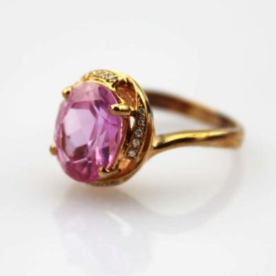 China 18K Rose Gold Plated Sterling Silver Ring 9mmx11mm Oval Pink Cubic Zircon  (R266) for sale
