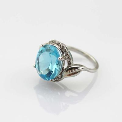 China 925 Silver Ring with 10mmx12mm Oval Blue Topaz  Cubic Zircon (R271) for sale