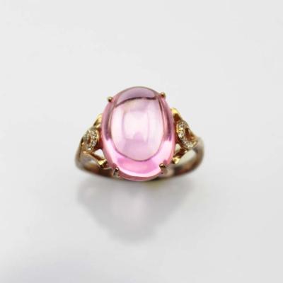 China Rose Gold Plated Oval Dome Pink Cubic Zircon 925 Silver Ring(R274) for sale