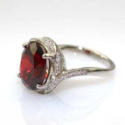 China Sterling Silver 9mm x11mm Oval Garnet Cubic Zircon Gemstone Ring(R276) for sale