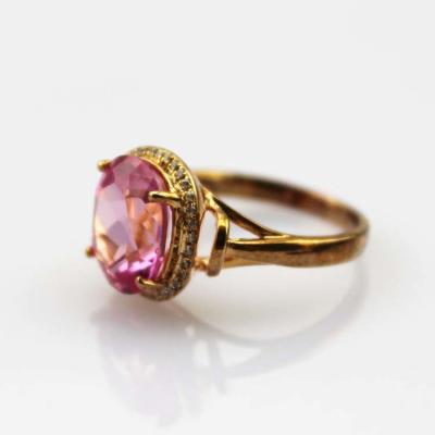 China Rose Gold Plated Sterling Silver Ring with 8mmx10mm Pink Cubic Zircon(R280) for sale