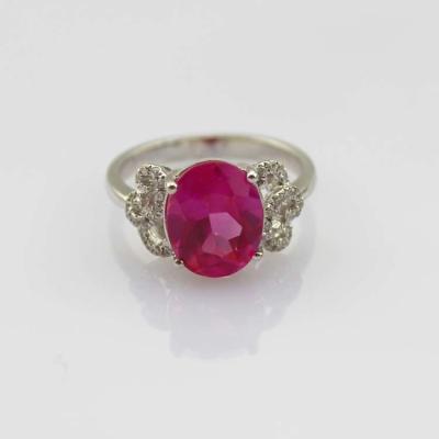 China White Gold Plated Sterling Silver 8mmx10mm Pink Cubic Zircon Ring(R281) for sale