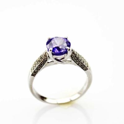 China Women Jewelry 7mm Round Amethyst Cubic Zircon Sterling Silver Ring(R282) for sale