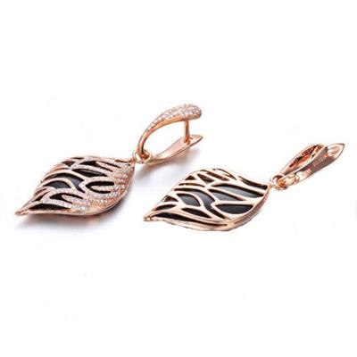 China 18K Gold  Black Onyx Diamonds Drop Dangle Earrings (GDE022) for sale