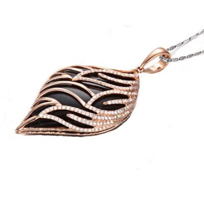 China 18K Rose Gold Black Onyx Diamonds Drop Pendant Necklace (GDN001) for sale