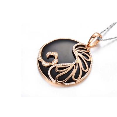 China 18K Rose Gold  Black Onyx  Diamonds Fastener Charm Necklace (GDN003) for sale
