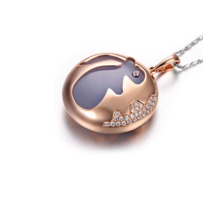 China New 18K Rose Gold Natural Blue Chalcedony Rabbit Design Charm Pendant Necklace (GDN010) for sale