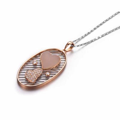 China 18K Rose Gold White Gold  Double Heart Oval Charm with Diamonds Pendant Necklace（GDN013） for sale