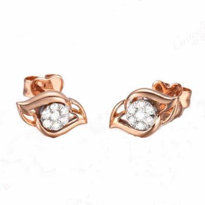 China High Quality Rose Gold 0.14 carat Daimonds Leaves Style Design  Stud Earrings  (GDE007) for sale