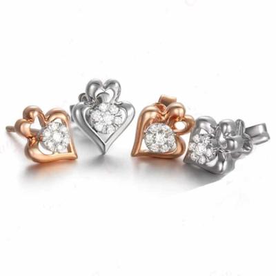 China Hot Sale 18K Rose Gold White Gold Heart Stud Earrings for Women Gift (GDE010) for sale