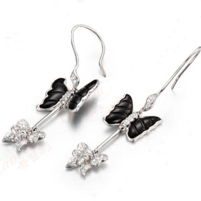 China 18K White Gold  with Diamonds  Balck  Onyx Butterfly  Dangle Earrings (GDE019) for sale