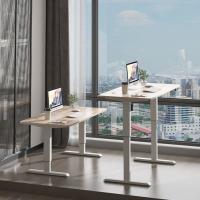 China Electric Height Adjustable Walnut Wood Standing Computer Desk for Modern Boss Study for sale
