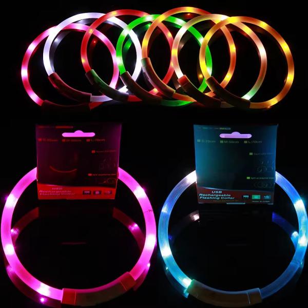 Quality Silicone Waterproof LED Dog Collar Rechargeable USB Flashing Dog Collar for sale