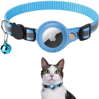 Quality Solid Pattern Pet Collar Reflective Anti Loss Airtag Cat Collar PU Polyester for sale