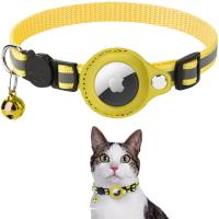 China Solid Pattern Pet Collar Reflective Anti Loss Airtag Cat Collar PU Polyester Iron for sale