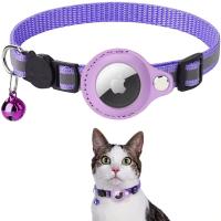 China Solid Pattern Pet Collar Reflective Anti Loss Airtag Cat Collar PU Polyester Iron for sale