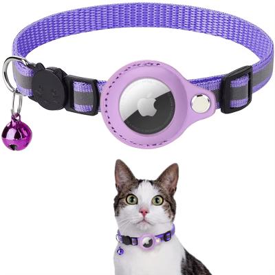 China Solid Pattern Pet Collar Reflective Anti Loss Airtag Cat Collar PU Polyester Iron for sale