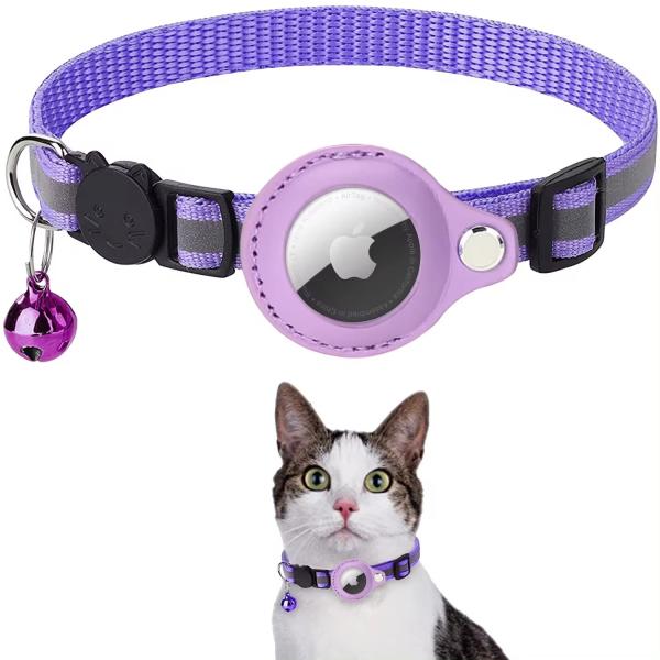 Quality Solid Pattern Pet Collar Reflective Anti Loss Airtag Cat Collar PU Polyester for sale