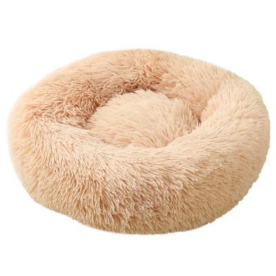 China Round Soft Plush Fluffy Donut Cat Bed Washable Portable Dog House Velvet Mats for sale