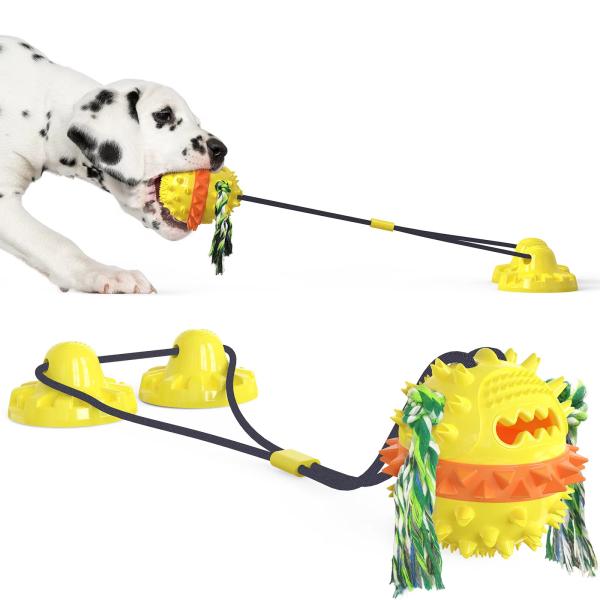 Quality Molar Teeth Resistant Suction Cup Dog Tug Toy TPR Dog Training Squeaky Dog Chew Toy Ball for sale