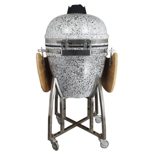 Quality KIMSTONE Kamado-style Grill 21 Inch Black and White Floral Glaze Folding Side Shelves Durable and Reliable for sale