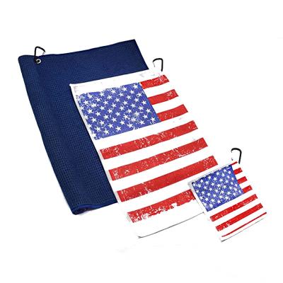 China Microfiber Waffle Golf Towels With Clip Custom Printed Embroidery Sublimation Logo for sale